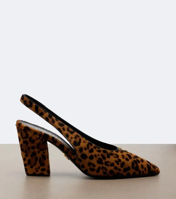 Prada Leopard-print Calf Hair Slingback Pumps