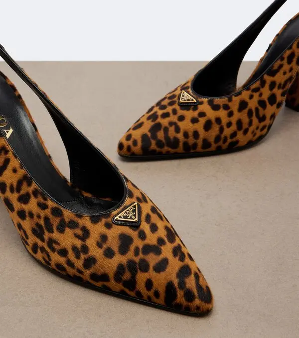Prada Leopard-print Calf Hair Slingback Pumps
