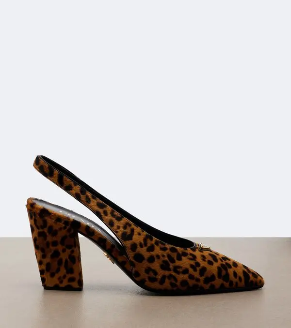 Prada Leopard-print Calf Hair Slingback Pumps - Brown