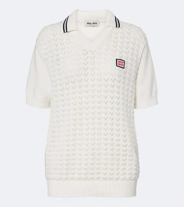 Miu Miu Open-knit Cotton Polo Shirt