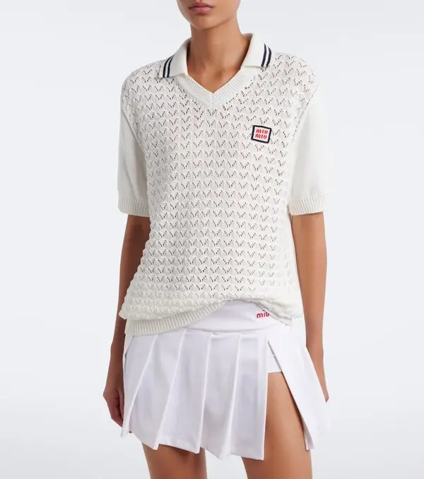 Miu Miu Open-knit Cotton Polo Shirt