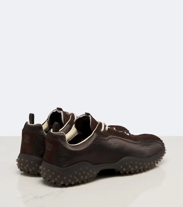 Miu Miu Bubble Suede-trimmed Sneakers - Brown