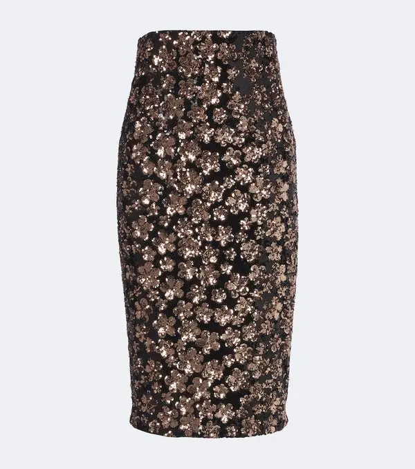 Max Mara Floral Sequined Midi Skirt