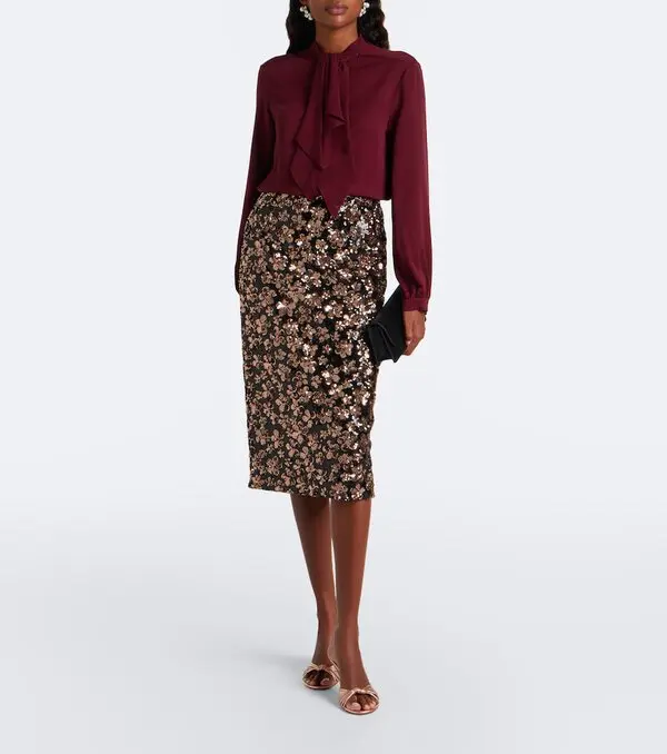 Max Mara Floral Sequined Midi Skirt