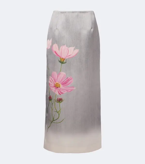 Oscar De La Renta Floral Midi Skirt - Grey