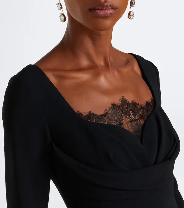 Elie Saab Draped Lace-trimmed Cady Midi Dress