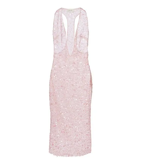 THE NEW ARRIVALS ILKYAZ OZEL Olympia Sequined Silk Midi Dress - Pink