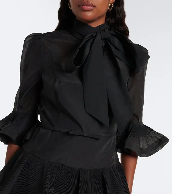Zimmermann Pleated Tie-neck Minidress