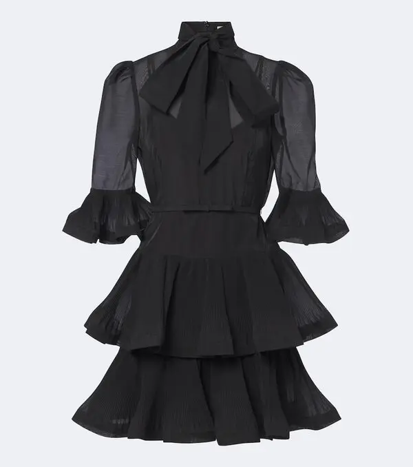 Zimmermann Pleated Tie-neck Mini Dress - Black