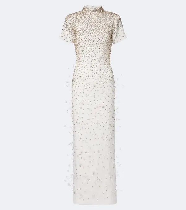 LA FUORI Là Fuori Seraphina Embellished Feather-trimmed Gown
