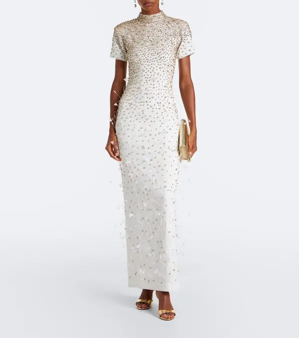 LA FUORI Là Fuori Seraphina Embellished Feather-trimmed Gown