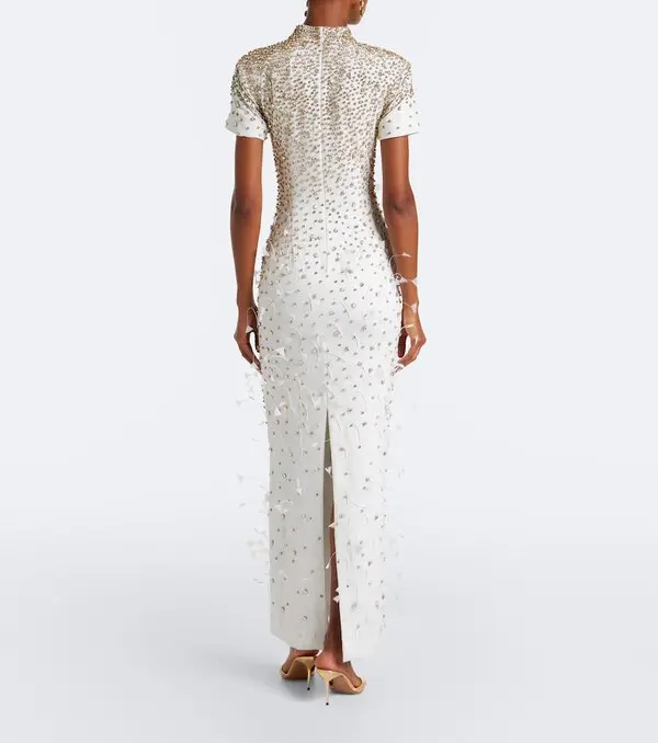 LA FUORI Là Fuori Seraphina Embellished Feather-trimmed Gown