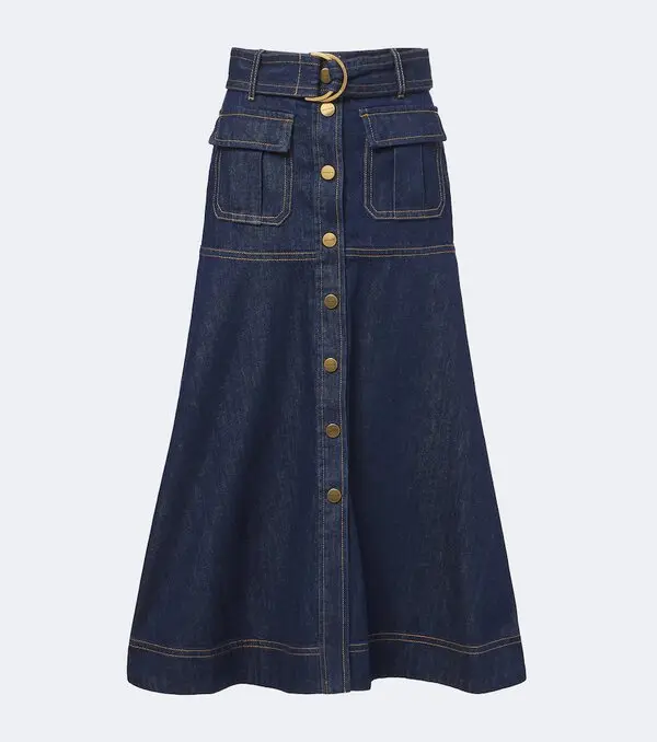 Zimmermann Belted Denim Midi Skirt