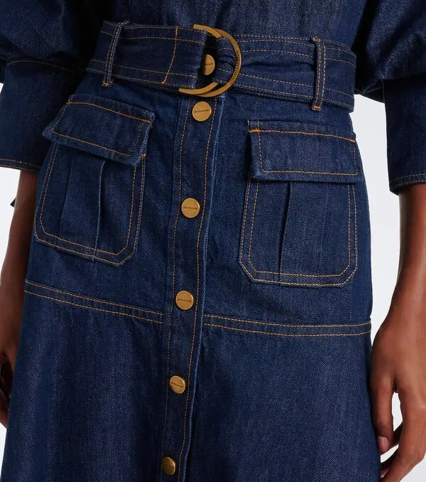 Zimmermann Belted Denim Midi Skirt