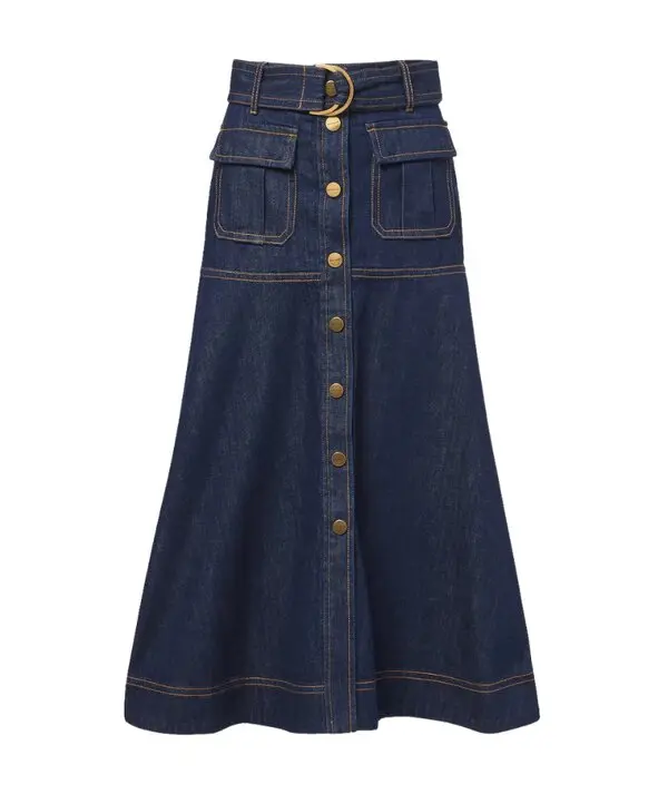Zimmermann Belted Denim Midi Skirt - Blue