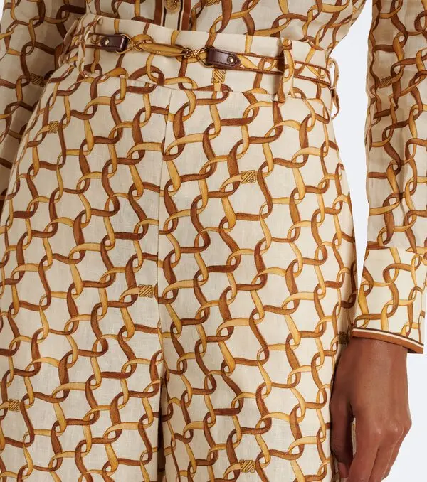 Zimmermann Belted Printed Linen Wide-leg Pants