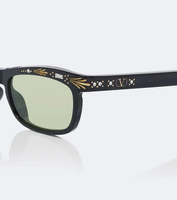 Valentino Garavani La Coureuse Embellished Rectangular Sunglasses