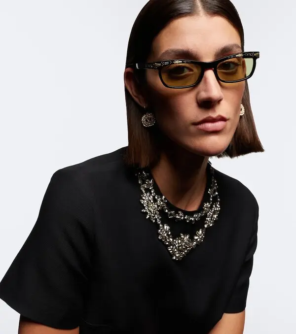 Valentino Garavani La Coureuse Embellished Rectangle Sunglasses