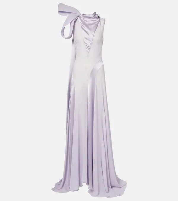 Alexander McQueen Bow-detail Satin-paneled Silk Gown - Purple