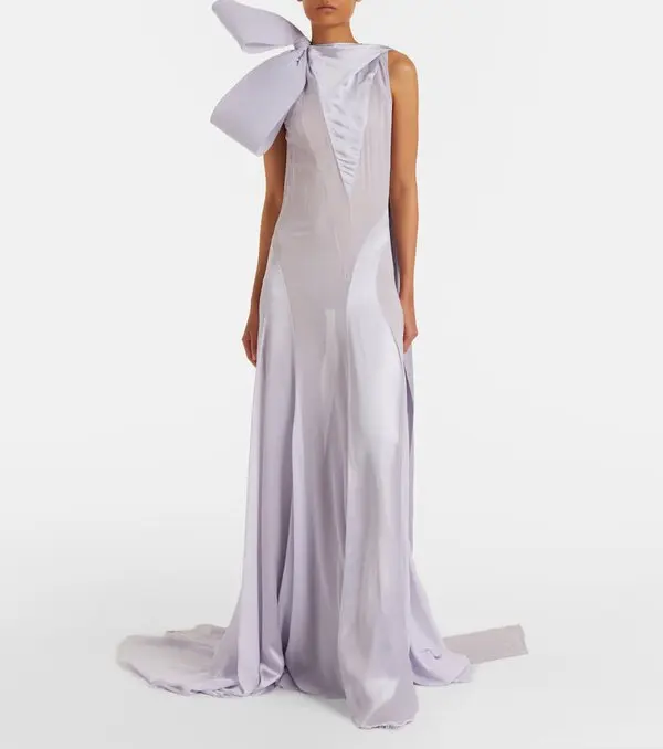 Alexander McQueen Bow-detail Satin-paneled Silk Gown
