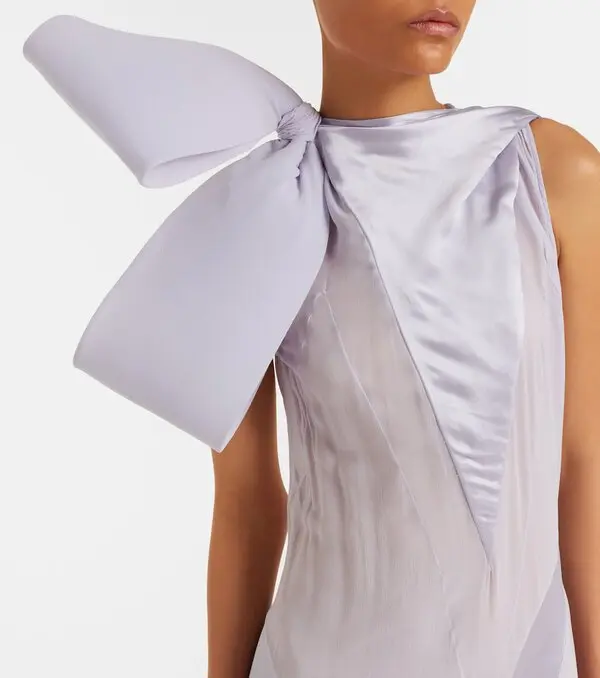 Alexander McQueen Bow-detail Satin-paneled Silk Gown