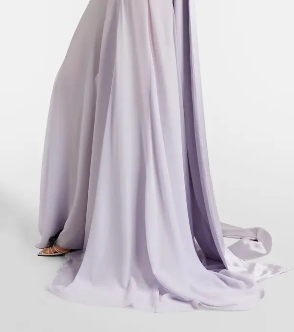 Alexander McQueen Bow-detail Satin-paneled Silk Gown