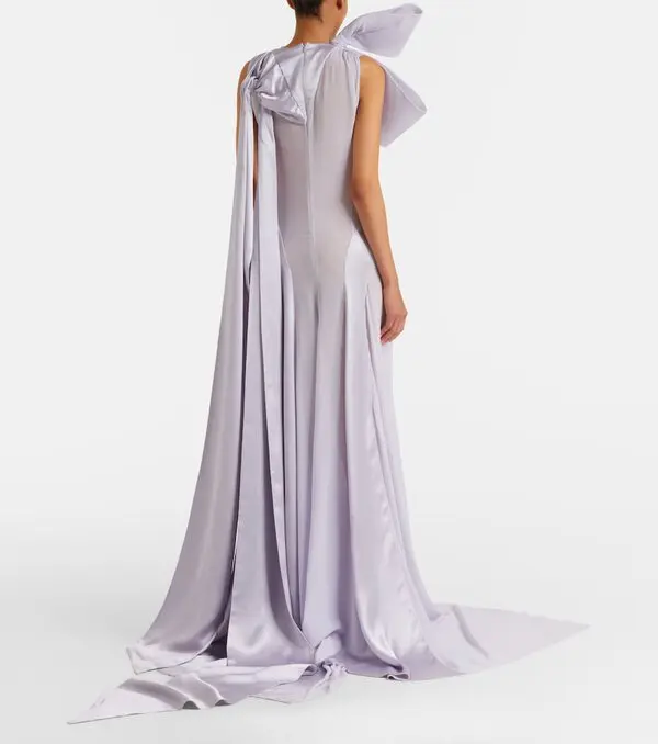 Alexander McQueen Bow-detail Satin-paneled Silk Gown