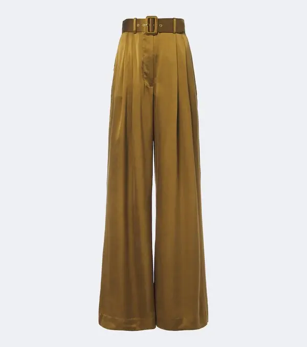 Zimmermann Belted Pleated Silk Wide-leg Pants
