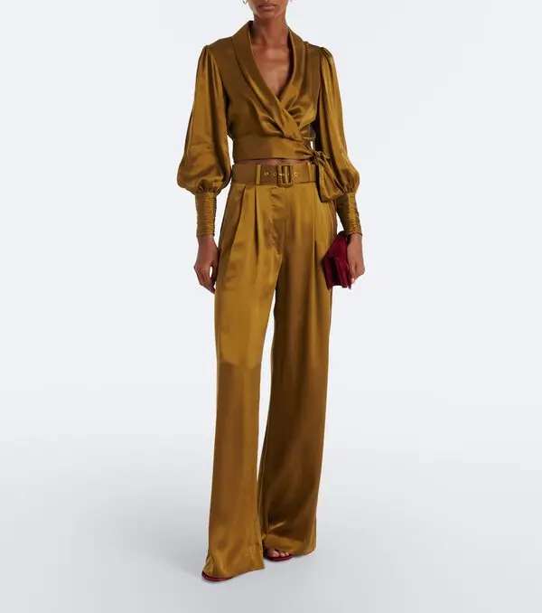Zimmermann Belted Pleated Silk Wide-leg Pants