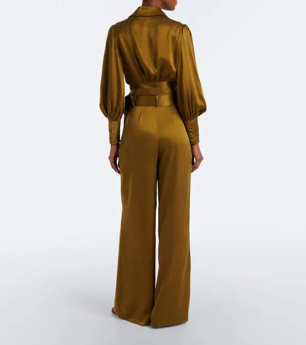 Zimmermann Belted Pleated Silk Wide-leg Pants