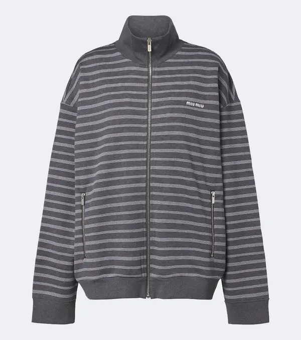 Miu Miu Striped Cotton Zip-up Sweatshirt
