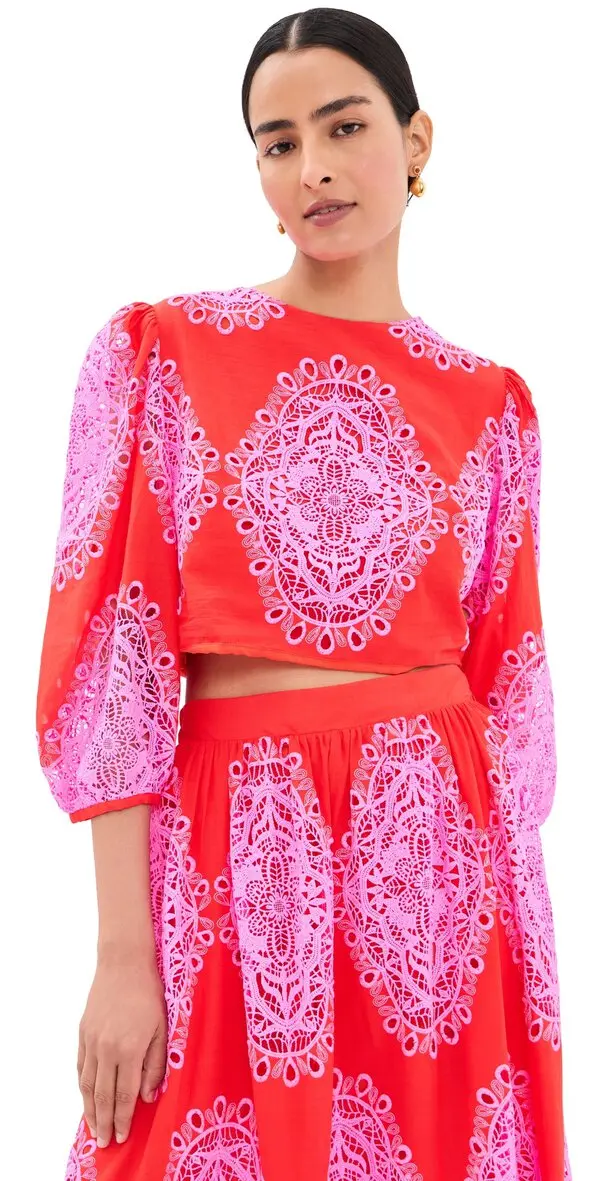 Borgo De Nor Rhea Lace Top - Red/pink