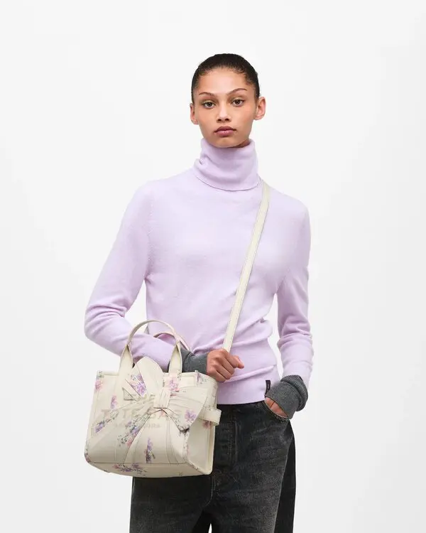 Marc Jacobs Tote In Antique Floral Canvas With Oversized Bow