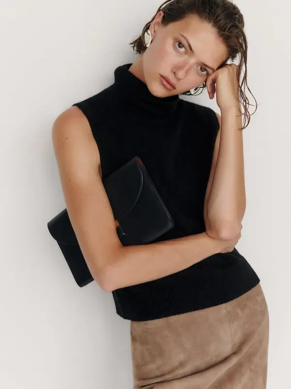 REFORMATION Flora Cashmere Sleeveless Turtleneck - Black