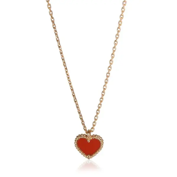 Van Cleef & Arpels Rose Gold Carnelian Sweet Hearts Pendant Necklace