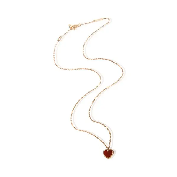 Van Cleef & Arpels Rose Gold Carnelian Sweet Hearts Pendant Necklace