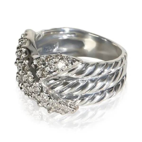 David Yurman Sterling Silver Diamond Cable X Ring