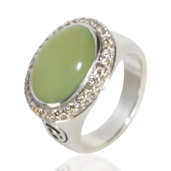 David Yurman Silver Chalcedony And Diamond Signature Oval Ring