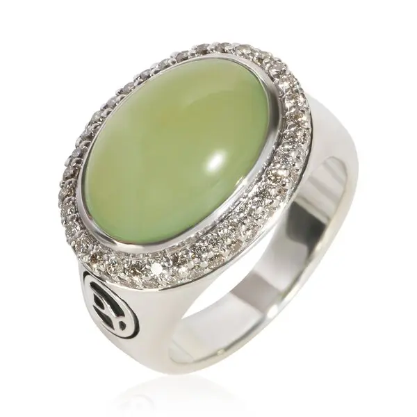 David Yurman Silver Chalcedony And Diamond Signature Oval Ring