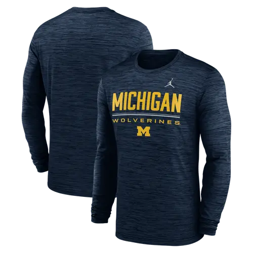 JORDAN BRAND Michigan Wolverines Sideline Velocity Dri-fit Long Sleeve T-shirt - Navy