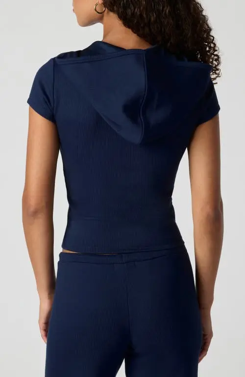 FLORENCE BY MILLS Ribbed Jersey Hooded Cutout T-shirt - Navy