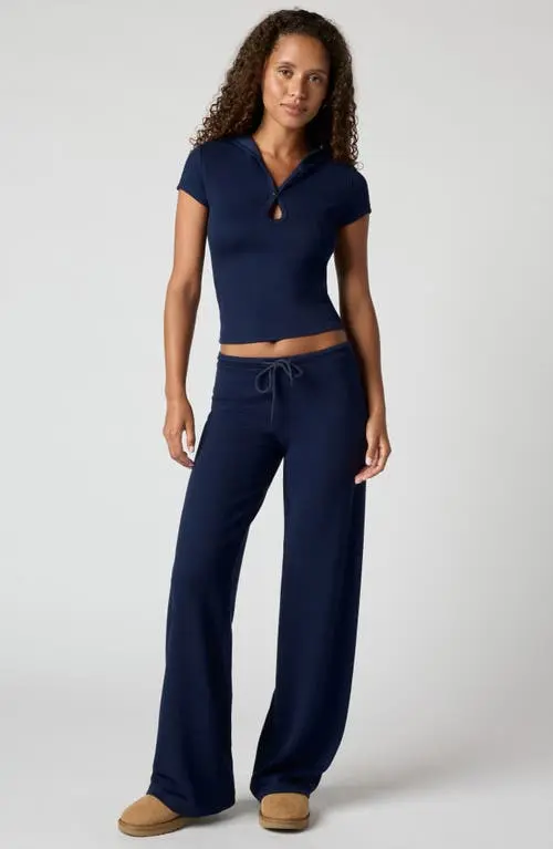 FLORENCE BY MILLS Ribbed Jersey Hooded Cutout T-shirt - Navy
