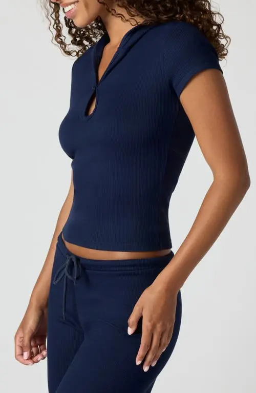 FLORENCE BY MILLS Ribbed Jersey Hooded Cutout T-shirt - Navy