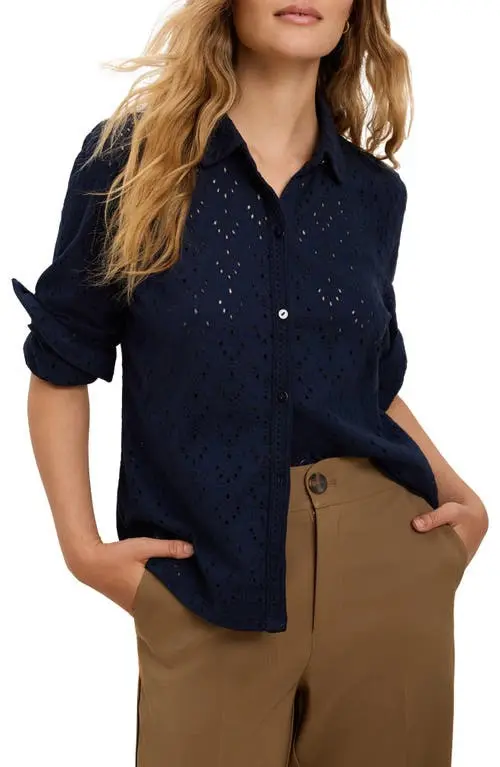 NIC+ZOE Embroidered Eyelet Button-up Shirt