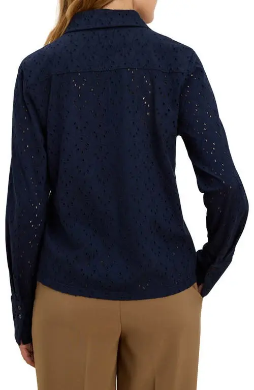 NIC+ZOE Embroidered Eyelet Button-up Shirt