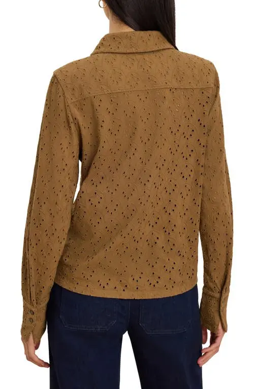 NIC+ZOE Embroidered Eyelet Button-up Shirt - Oak