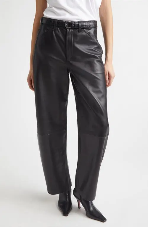 NILI LOTAN Tribeca Leather Barrel Leg Pants