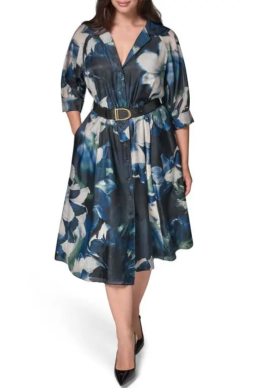 Donna Karan New York Floral Organza Shirtdress