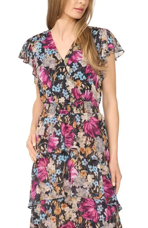 Halogen Floral Ruffle Chiffon Midi Dress