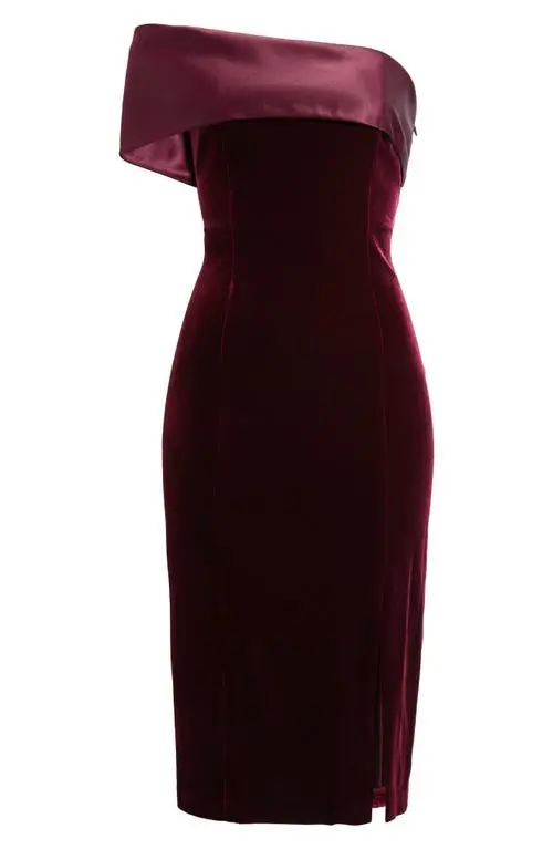 Eliza J Off-the-shoulder Velvet Midi Dress With Satin Detail - Wine